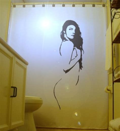 Pinup Girl Shower Curtain Sexy Mens Bathroom Decor Sultry Nude Female Woman Extra Long Fabric