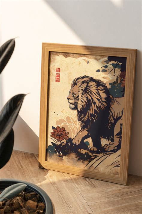Lion Print Lion Wall Art Ukiyo E Poster Japanese Print Etsy