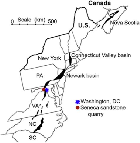 Map Showing Triassic Jurassic Basins Containing Newark Supergroup
