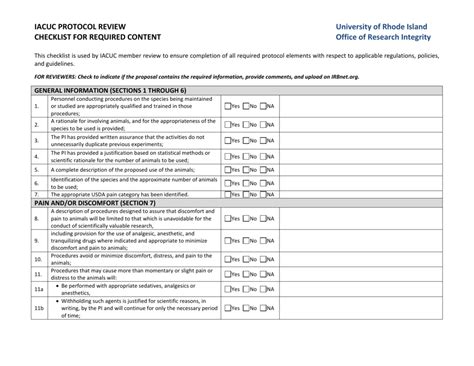 IACUC Protocol Review Checklist IACUC Protocol Review Checklist