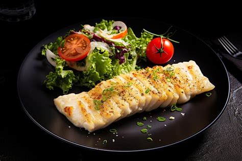 Premium Photo Fried Cod Fillet And Salad In Plate