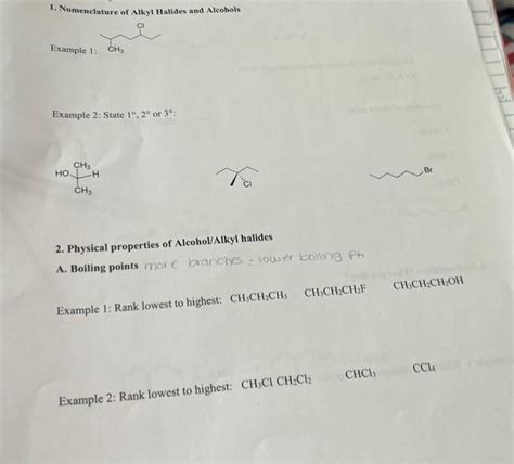 Solved 1 Nomenclature Of Alkyl Halides And Alcohols Example