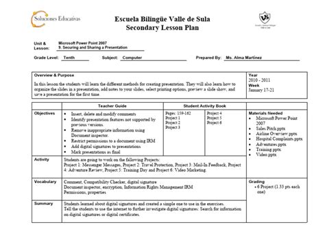 Ninth Grade Lesson Plan Sample 9 Pdf Software Computing