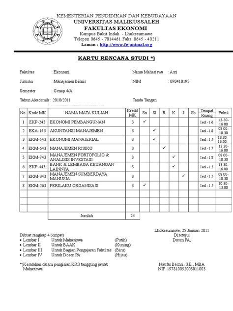 Contoh Krs Mahasiswa Koleksi Gambar