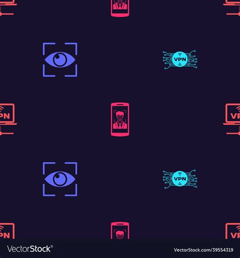 Set Vpn With Microchip Circuit Eye Scan Mobile Vector Image