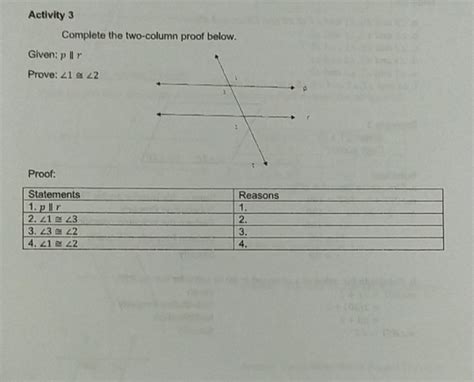 solved activity 3 complete the two column proof below given pll r