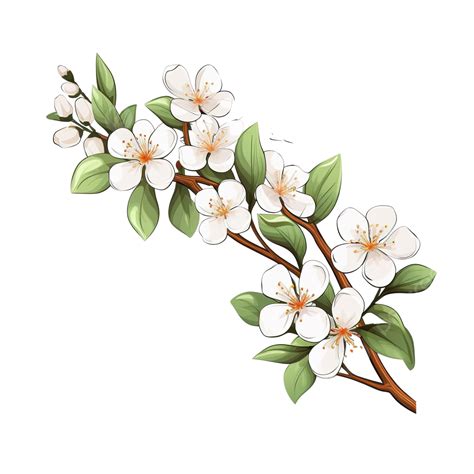 Flower Tree Branch With Leaves Flower Cartoon Design PNG Transparent Image And Clipart For
