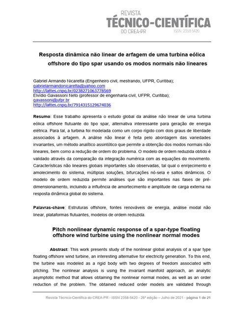 Resposta Dinâmica Não Linear De Arfagem De Uma Turbina Eólica Pdf