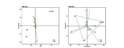 Ammi 1 And 2 Model Biplot For Herbage Yieldplant Kg Of Jor Lab Ch 2