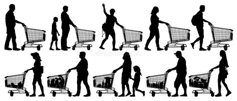 Folla Di Consumatori Con Carretti Commerciali Vuoti E Pieni Set Di