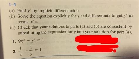 Solved A Find Y By Implicit Differentiation B Solve
