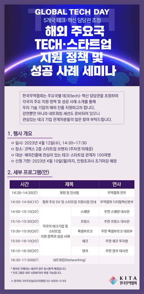 해외 주요국 테크스타트업 지원 정책 및 성공사례 세미나 참가기업 모집