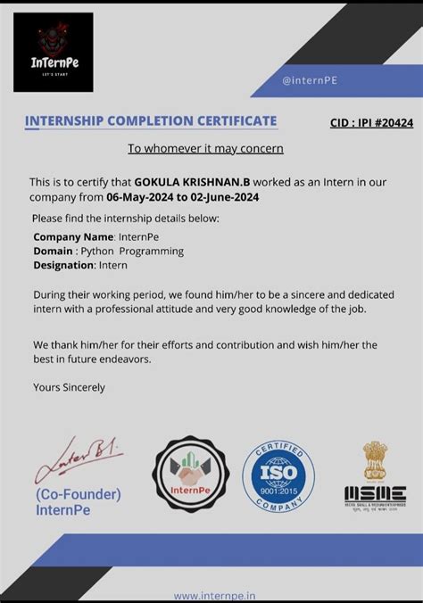 Gokula Krishnanb On Linkedin Internpe Pythonprogramming