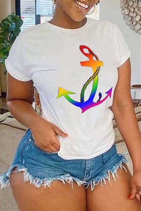 White Casual Print Patchwork O Neck T Shirts Tees And T Shirts
