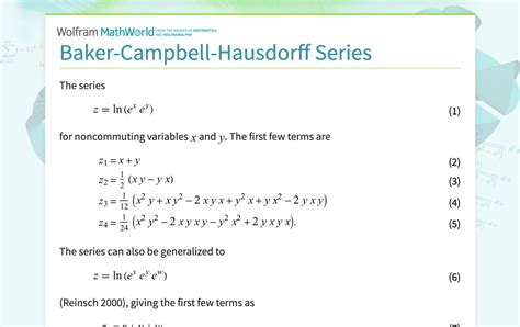 baker campbell hausdorff series from wolfram mathworld