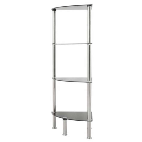 Avf Small Black Glass 4 Tier Corner Shelving Unit Chrome S64 A
