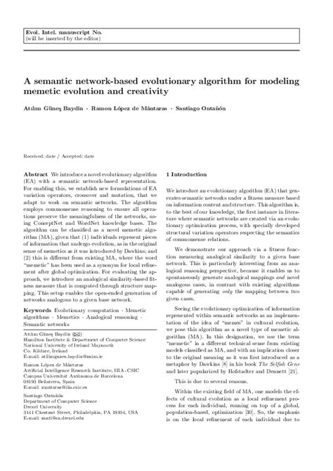 Pdf A Semantic Network Based Evolutionary Algorithm For Computational