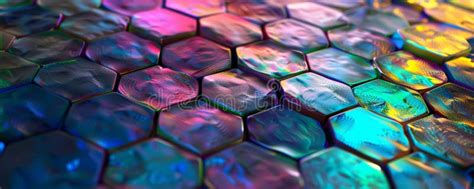 Abstract Iridescent Background Design 3d Render Featuring A Hexagonal Honeycomb Pattern The