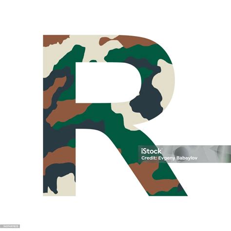 english alphabet letter r khaki style isolated on white background