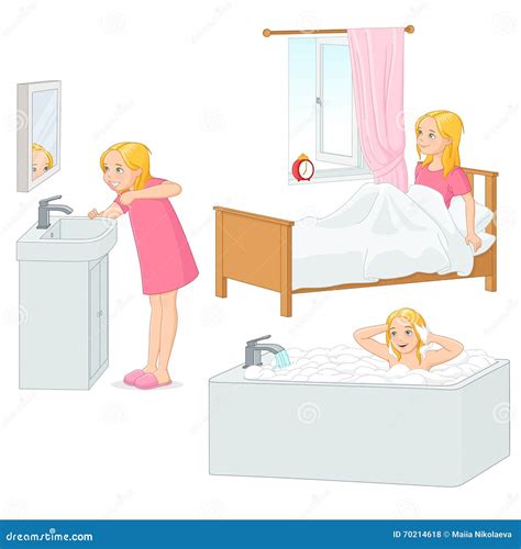Morning Routine Horizontal Flowchart Vector Illustration