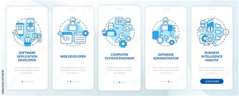 Jobs Coders Can Get Blue Onboarding Mobile App Screen Developer Walkthrough 5 Steps Graphic