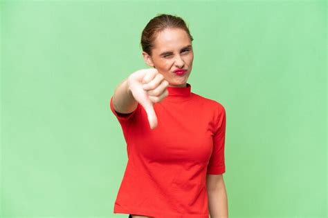 Premium Photo Young Caucasian Woman Over Isolated Background Showing