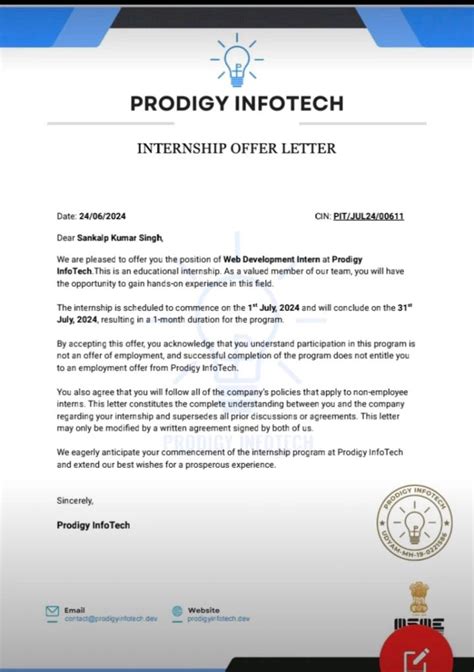 Sankalp Singh On Linkedin I Am Excited To Share That I Am Doing My First Intership At Prodigy