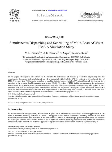 pdf simultaneous dispatching and scheduling of multi load agvs in fms