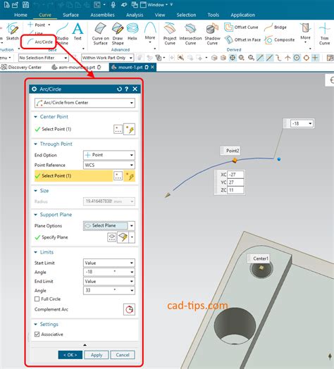 Creating Arc In 3d Siemens Nx Model Cad Tips