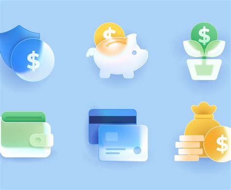Finance Icons In Glassmorphism Concept