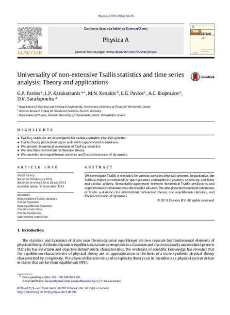Pdf Universality Of Non Extensive Tsallis Statistics And Time Series Analysis Theory And