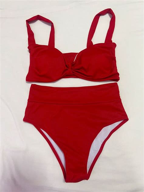 Red Ribbed Bikini Womens Fashion Swimwear Bikinis And Swimsuits On