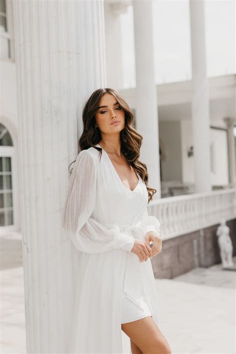 Alaina Pleated Sleeve Satin Maxi Bridal Robe Includes Slip Lerose Usa