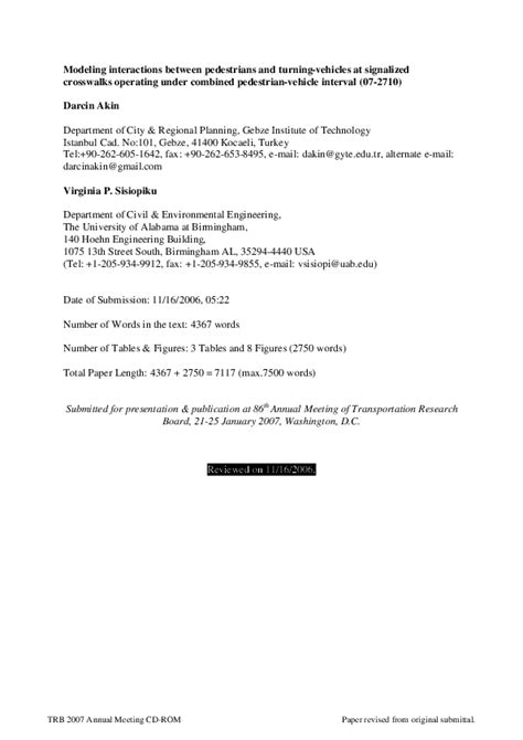 Pdf Modeling Interactions Between Pedestrians And Turning Vehicles At Signalized Crosswalks
