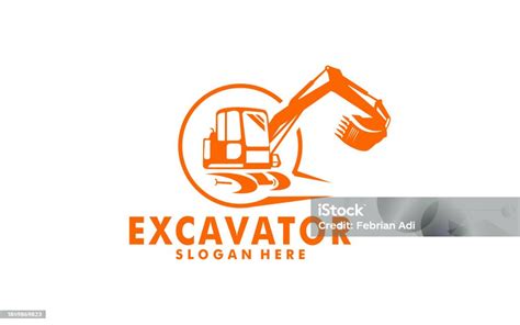 굴삭기 로고 템플릿 벡터입니다 건설 회사에 대 한 중장비 로고 벡터입니다 로고 템플릿에 대 한 창조적 인 굴삭기 그림 흙 파는 기계에 대한 스톡 벡터 아트 및 기타 이미지