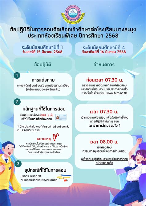 ข้อปฏิบัติในการสอบคัดเลือกเข้าศึกษาต่อโร โรงเรียนบางละมุง