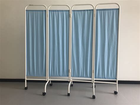 钢制喷塑四折屏风医院检查室诊断室办公室会所用带轮推拉屏风隔断 阿里巴巴