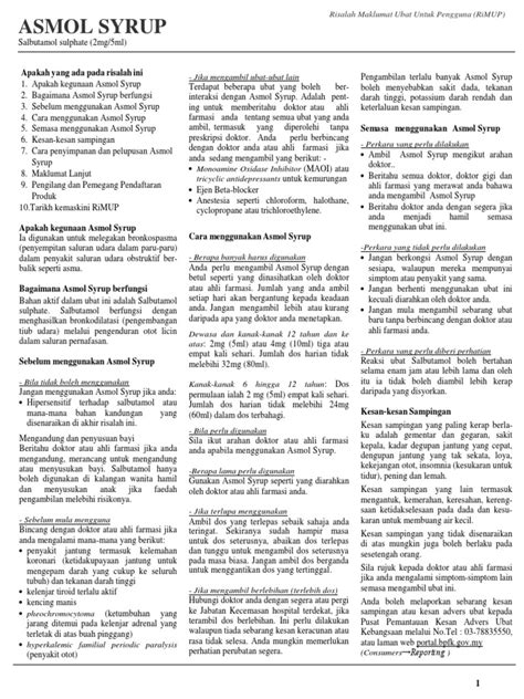 Asmol Syrup Salbutamol Sunward Pharmaceutical Sdn Bhd 22jan2016 Bm Pdf