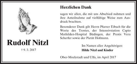 Traueranzeigen Von Rudolf Nitzl Vrm Trauerde