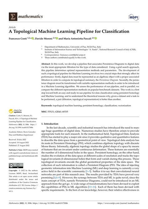 Pdf A Topological Machine Learning Pipeline For Classification