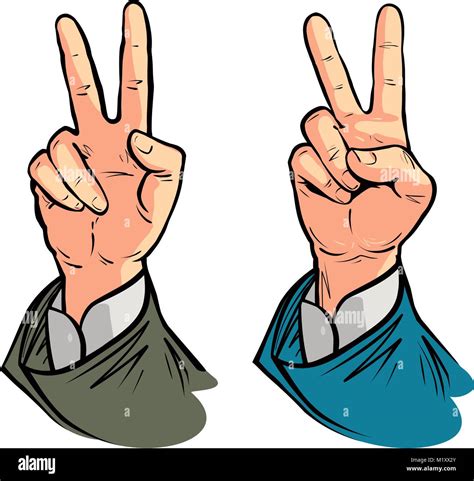 Hand Gesture Of Victory Or Peace Vector Illustration In Pop Art Retro