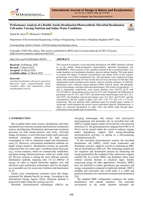 Pdf Performance Analysis Of A Double Anode Desalination