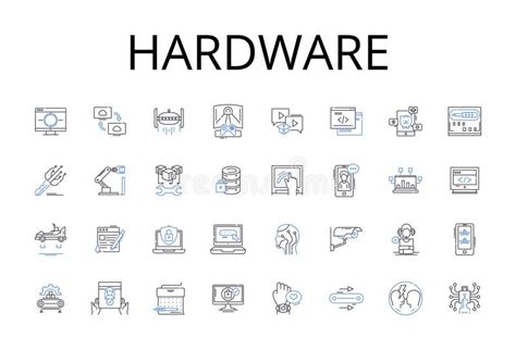 hardware line icons collection tools equipment devices compnts
