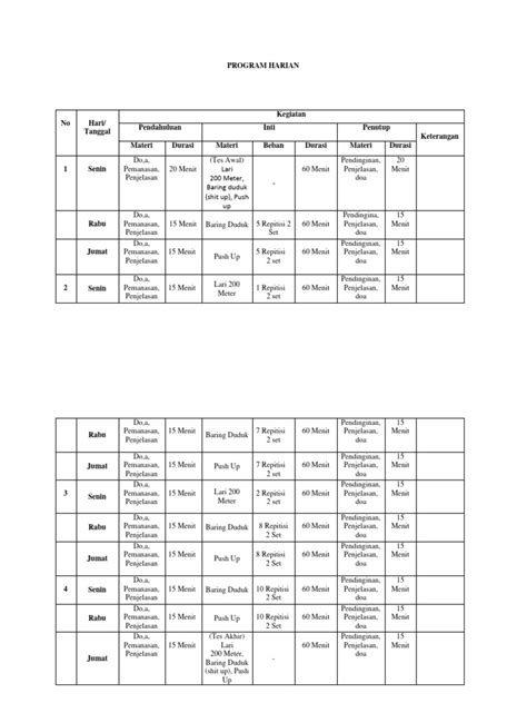 Tabel Program Latiahan Dema Pdf