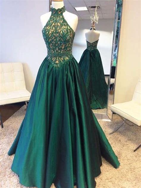 Halter Long Prom Dress Strapless A Line Beading Dressevening Dress