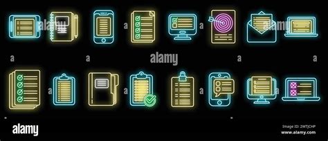Assignment Icons Set Outline Vector Fast Exam Business Agenda Neon