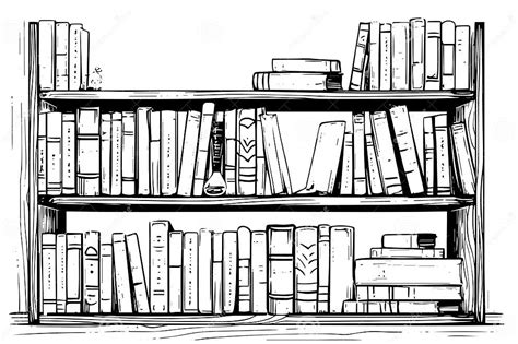 Bookshelf Hand Drawn Ink Sketch Engraved Style Vintage Vector Bookshelf Hand Drawn Ink Sketch Engraved Style Vintage Vector