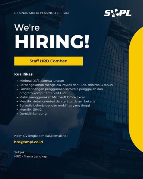 Lowongan Kerja Staff HRD Comben Di PT Sinar Mulia Plasindo Lestari Nugasin
