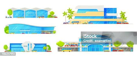 Bangunan Stasiun Kereta Api Kereta Api Dan Peron Ilustrasi Stok Unduh