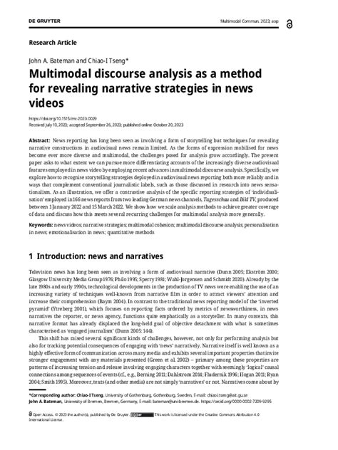 Pdf Multimodal Discourse Analysis As A Method For Revealing Narrative Strategies In News Videos